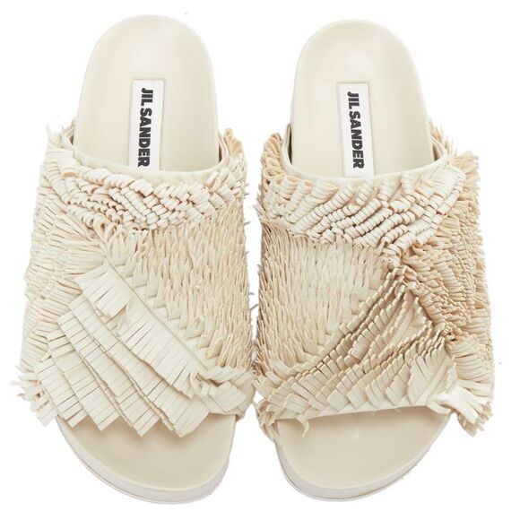 Jil Sander | Shoes | Jil Sander Beige Leather Fringe Platform Slides Sandals | Poshmark